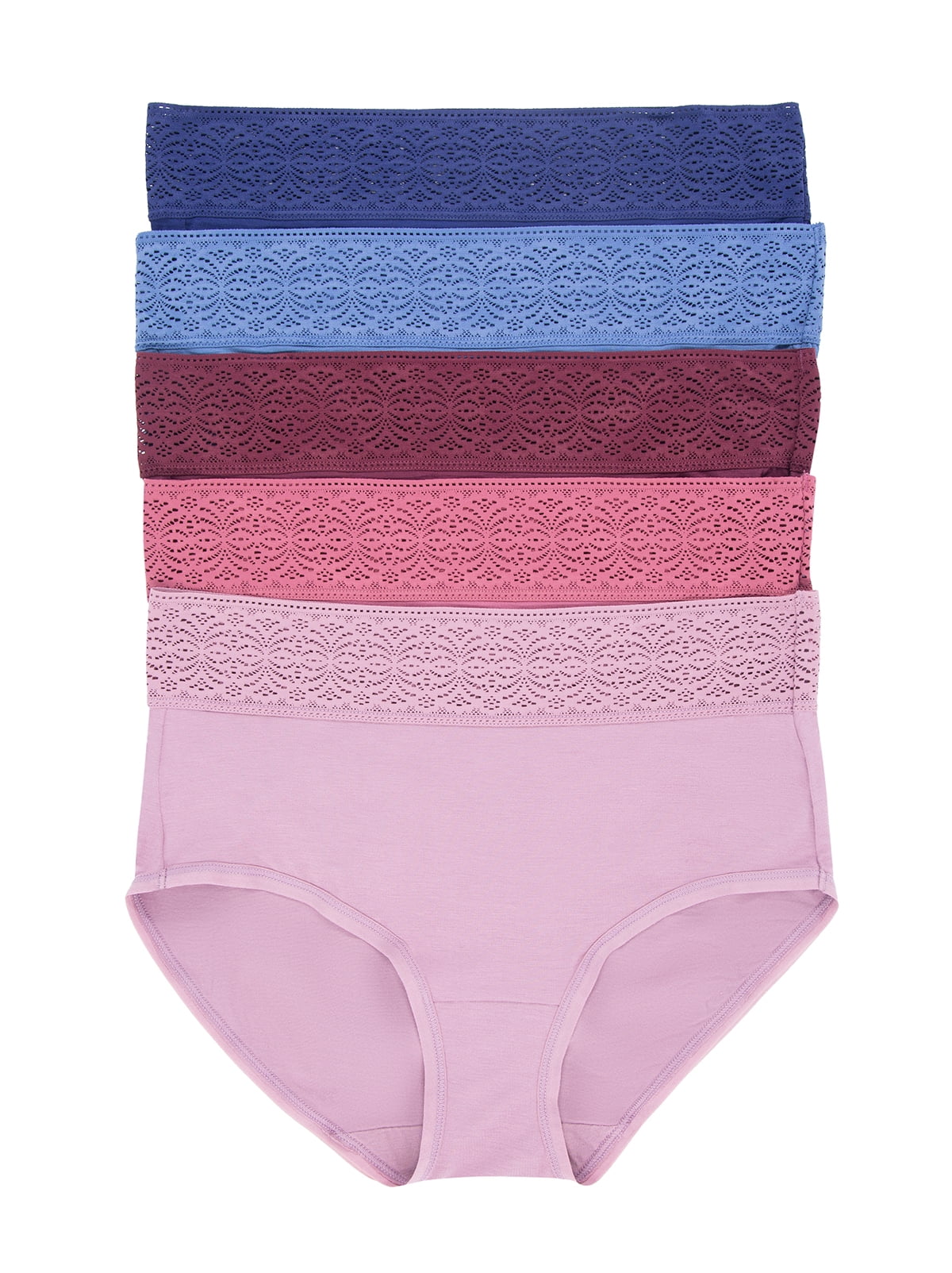 Felina | High Waisted Modal Stretch Brief | Lace Trim | 5-Pack | Full ...
