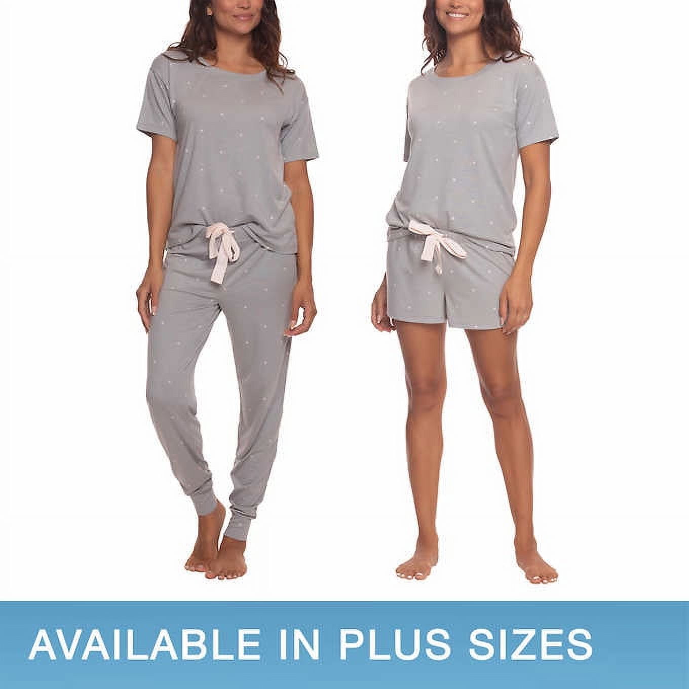 Felina Ladies' 3-Piece Tee, Short, Jogger Lounge Set, Gray with Pink ...