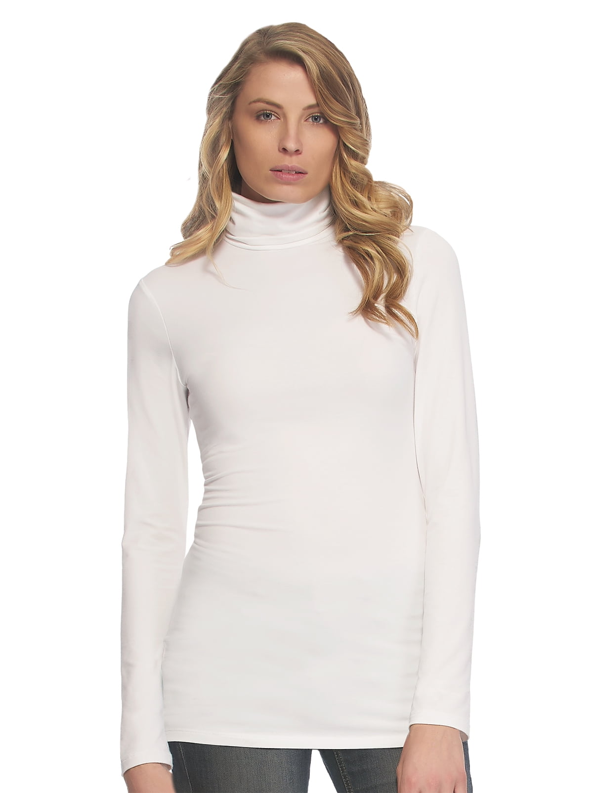 Felina | Long Sleeve Cotton Modal Turtleneck | Base Layer (White, Small ...