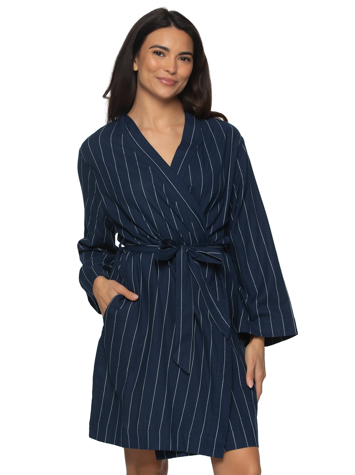 Felina - Mirielle Robe - Striped Cotton Poplin Robe, Lightweight ...