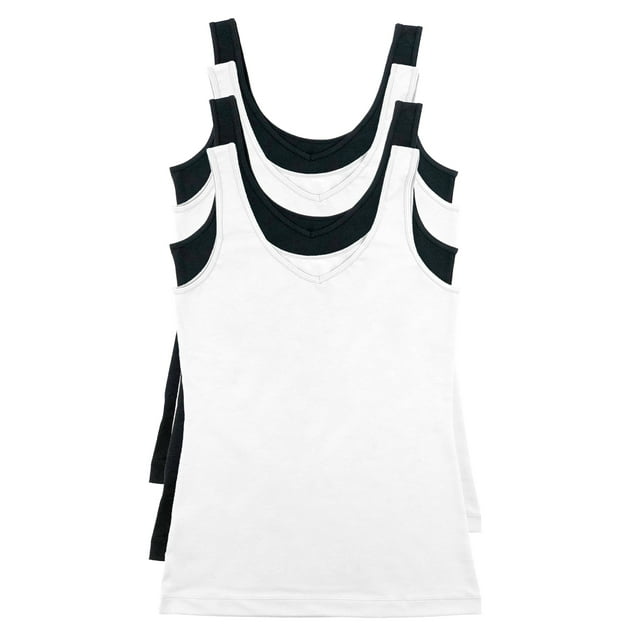 Felina Reversible Cotton Womens Tank Top 4 Pack Black White Large