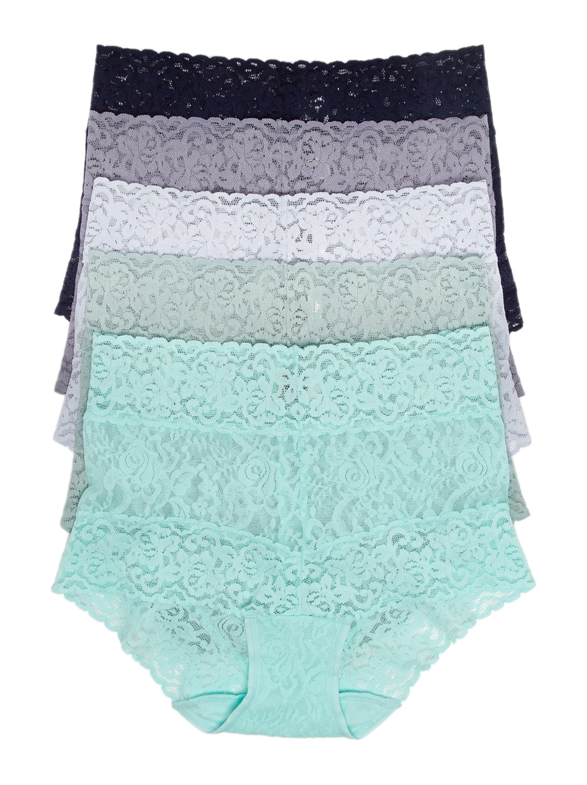 Felina | Signature Stretchy Lace Hi-Waisted Boyleg Panty 5-Pack (Minty Clouds, Medium) - Walmart.com