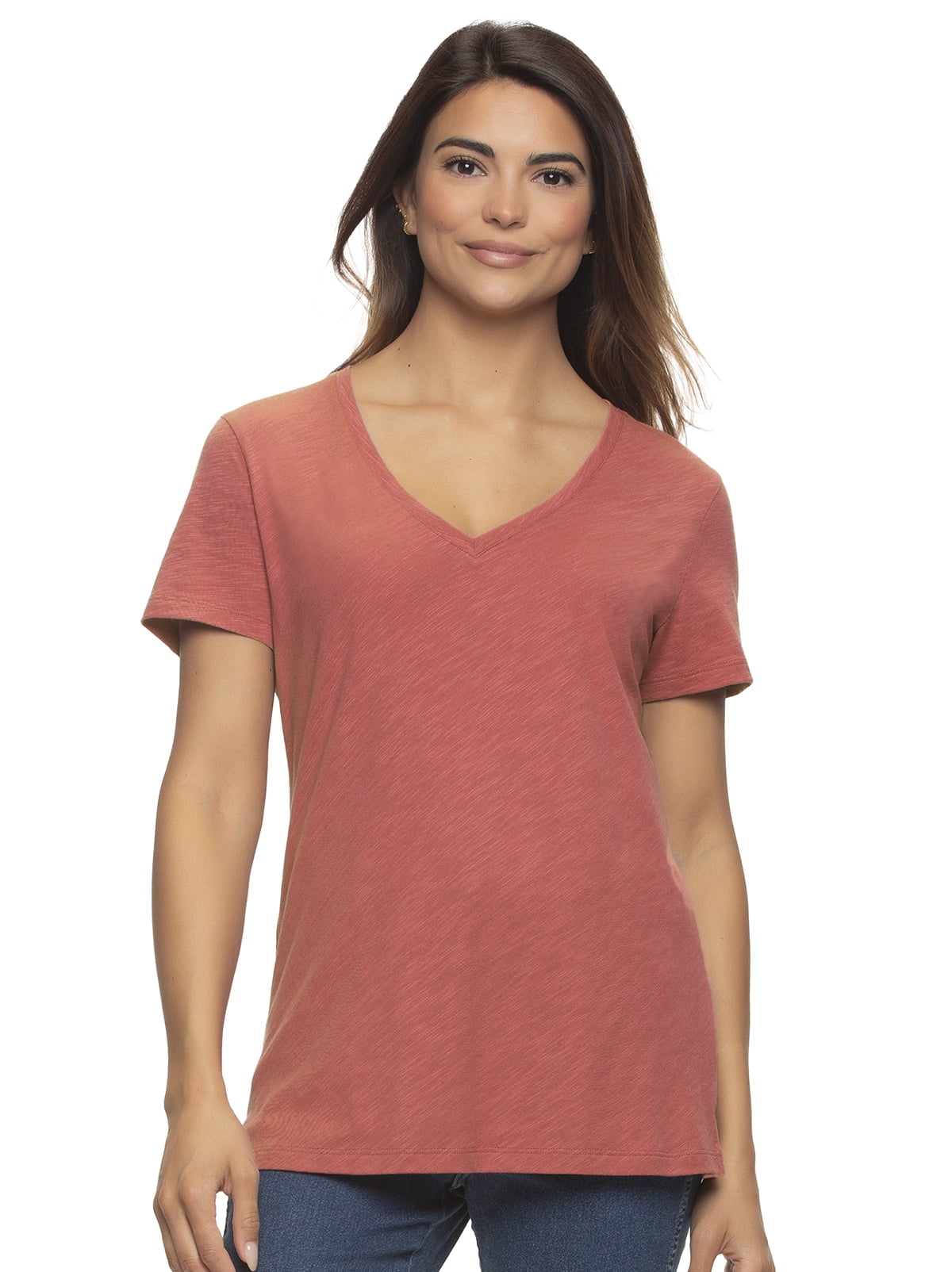Felina | Slub Jersey V-Neck Tee | Short Sleeve T-Shirt (Dusty Cedar ...