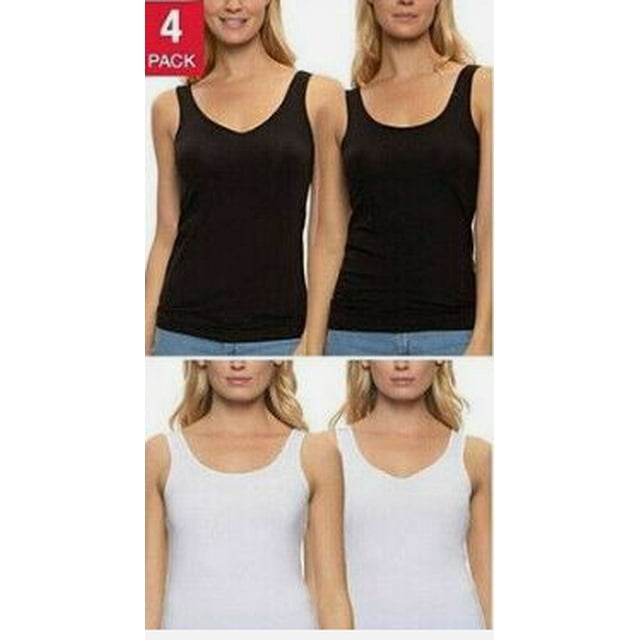 Felina Womens Cotton Modal Reversible Tank Top 4 Pack Blackwhite