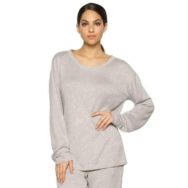 Felina Womens Jeanne Loungewear Long Sleeve Crew Neck Top Light Grey