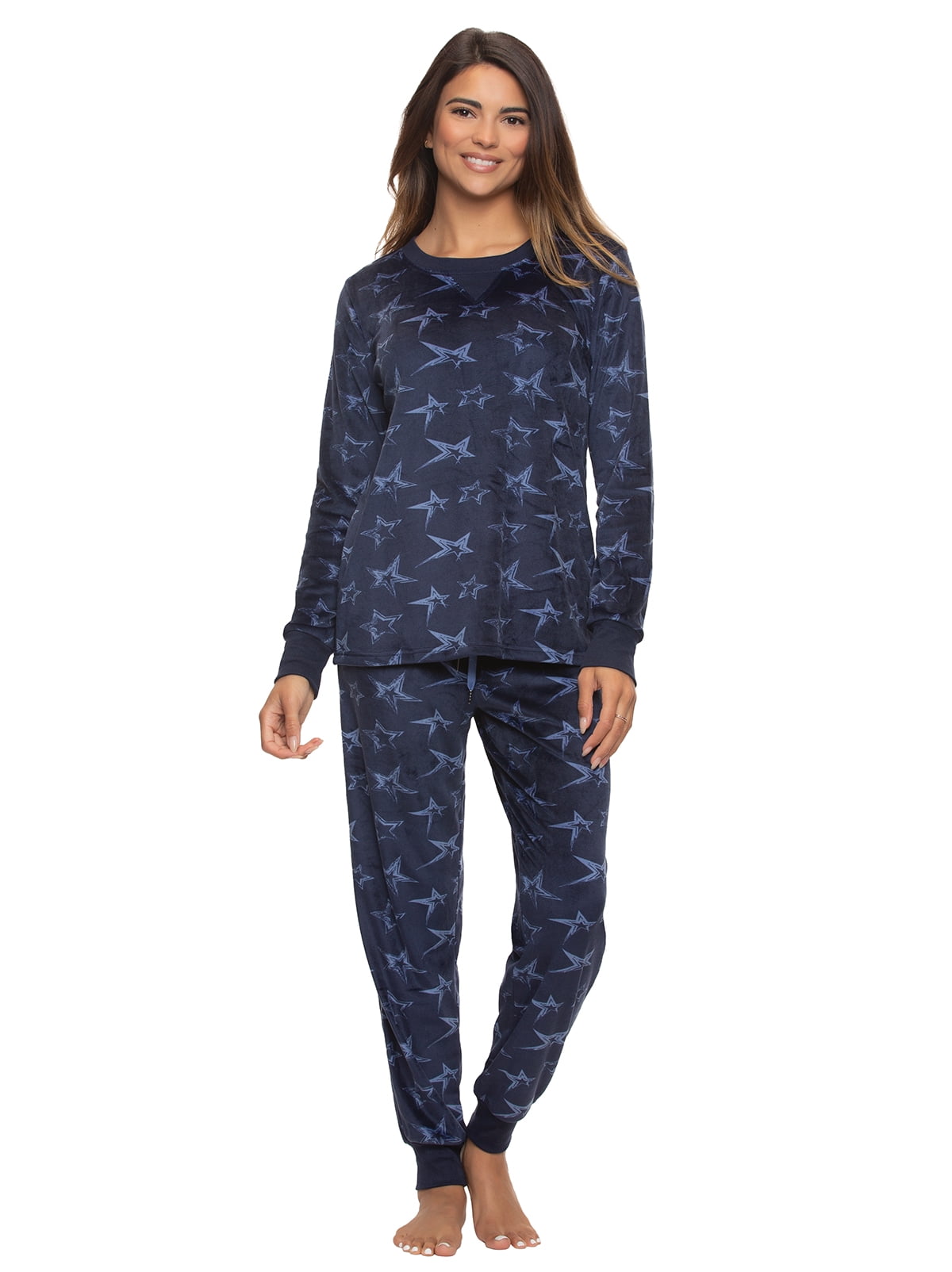 Felina | Women's Printed Micro-Fleece Pajama Set | V-Notch Top & Jogger ...