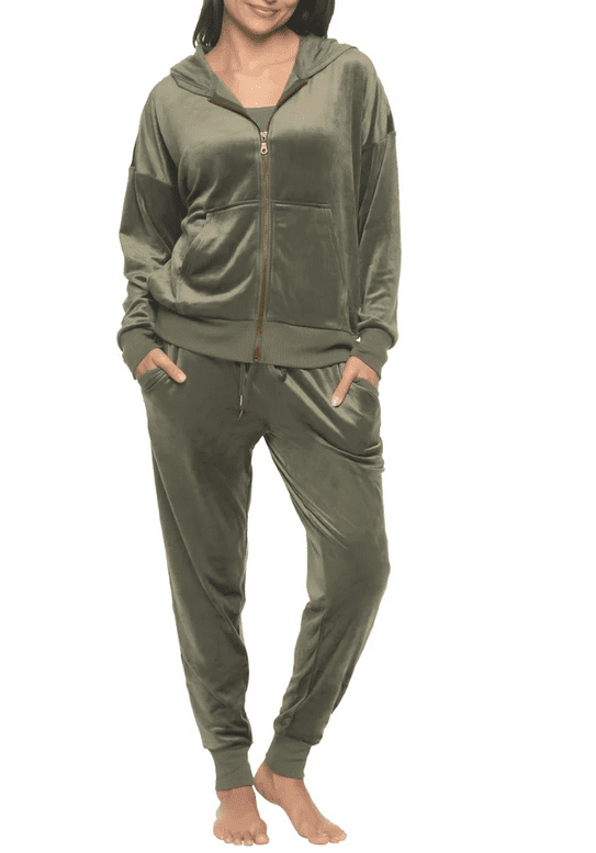 Felina Women's Velour Track Suit Lounge Set Green XS - Walmart.com