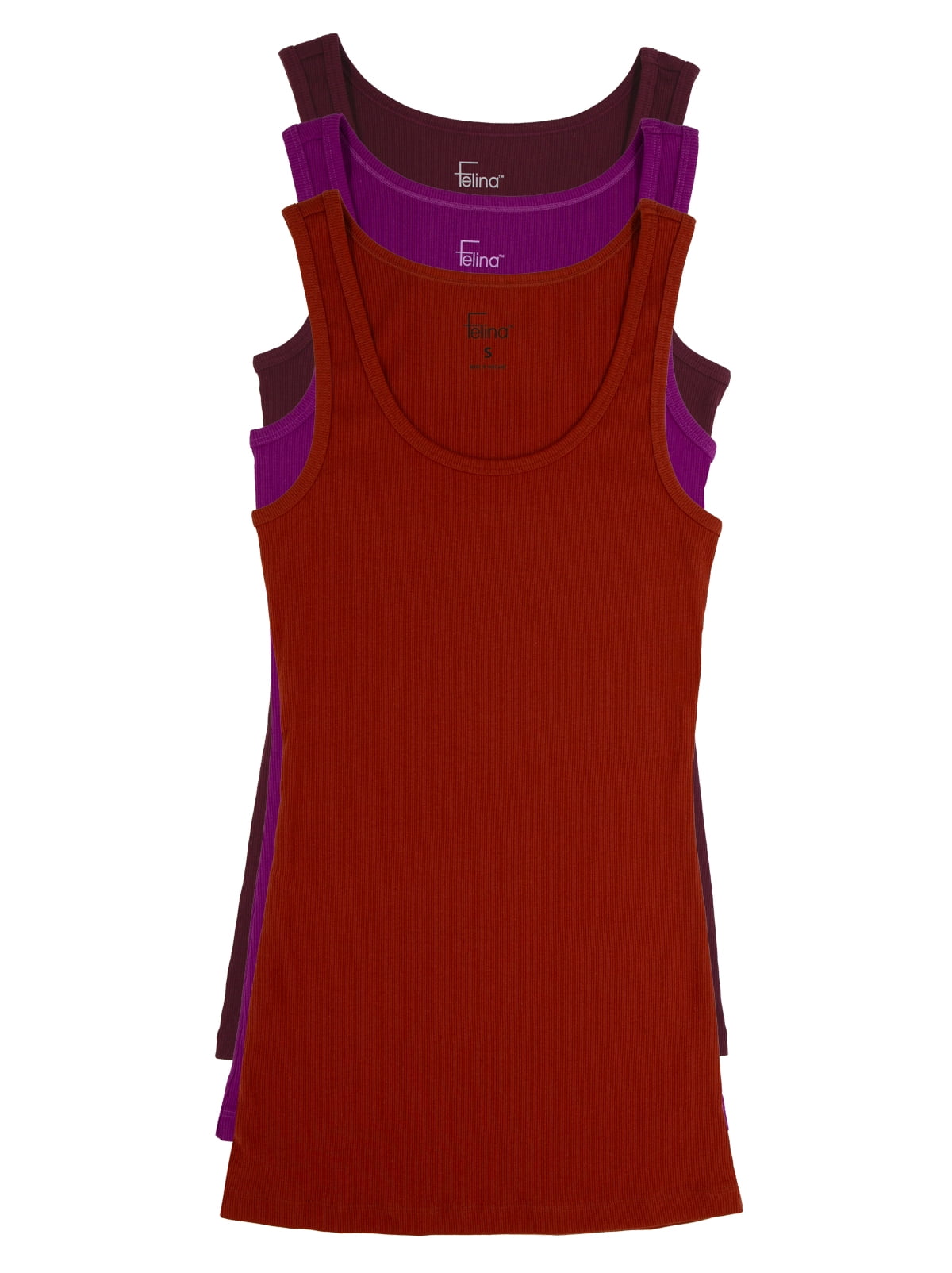 Felina Womens Cotton Ribbed Tank Top 3-Pack (Autumn Hues, Small ...