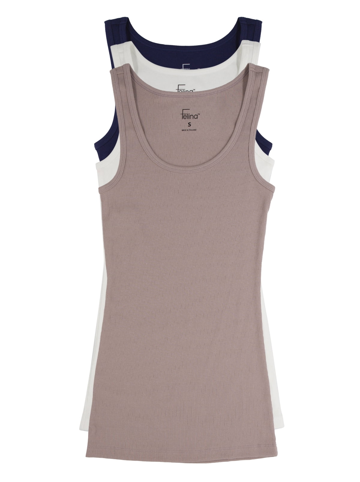 Felina Womens Cotton Ribbed Tank Top 3-Pack (Calm Seas, Large ...