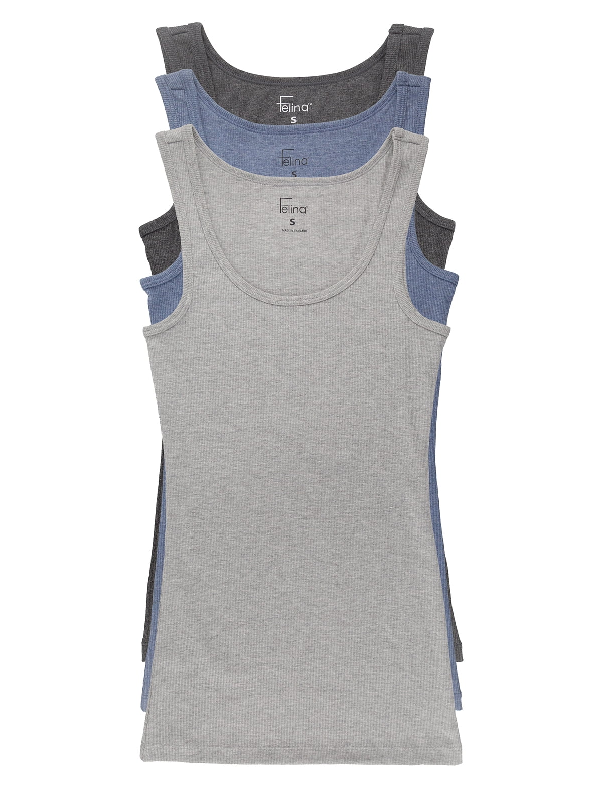 Felina Womens Cotton Ribbed Tank Top 3-Pack (Cool Grays, Small ...