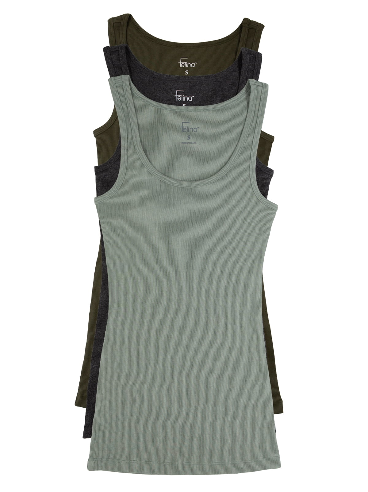 Felina Womens Cotton Ribbed Tank Top 3-Pack (Earthy Greens, Large ...