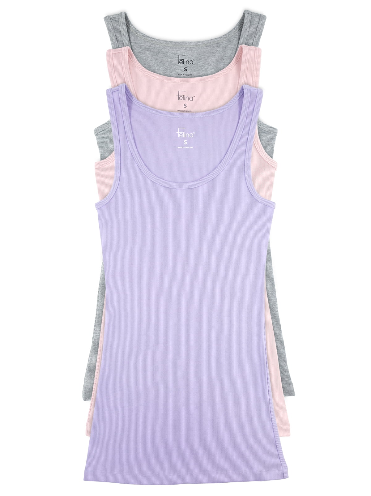 Felina Womens Cotton Ribbed Tank Top 3-Pack (Purple Rose Heather, Large ...
