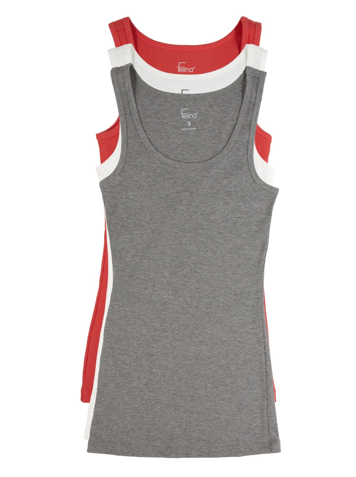 Felina Womens Cotton Ribbed Tank Top 3-Pack (Summer Pop, Large ...