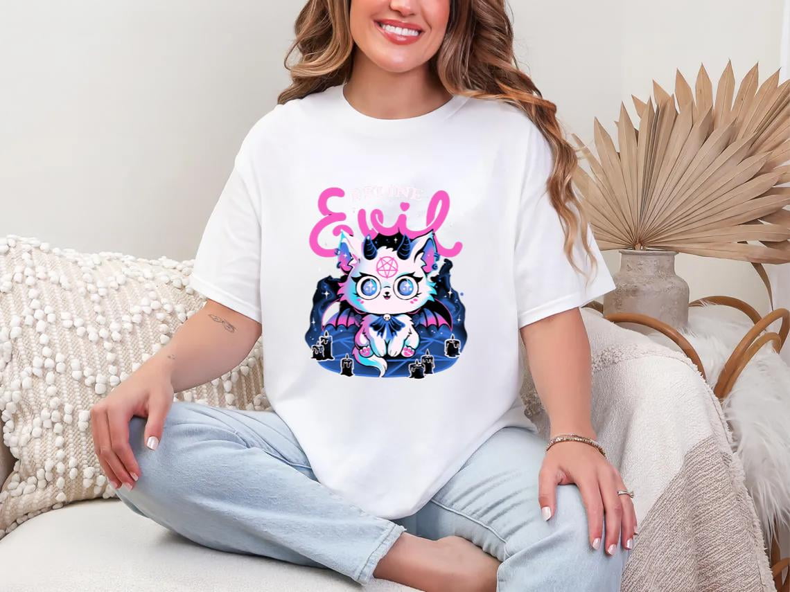 Feline Evil Cute Mischief Cat Dark Humor T-Shirt, for men & women, up ...