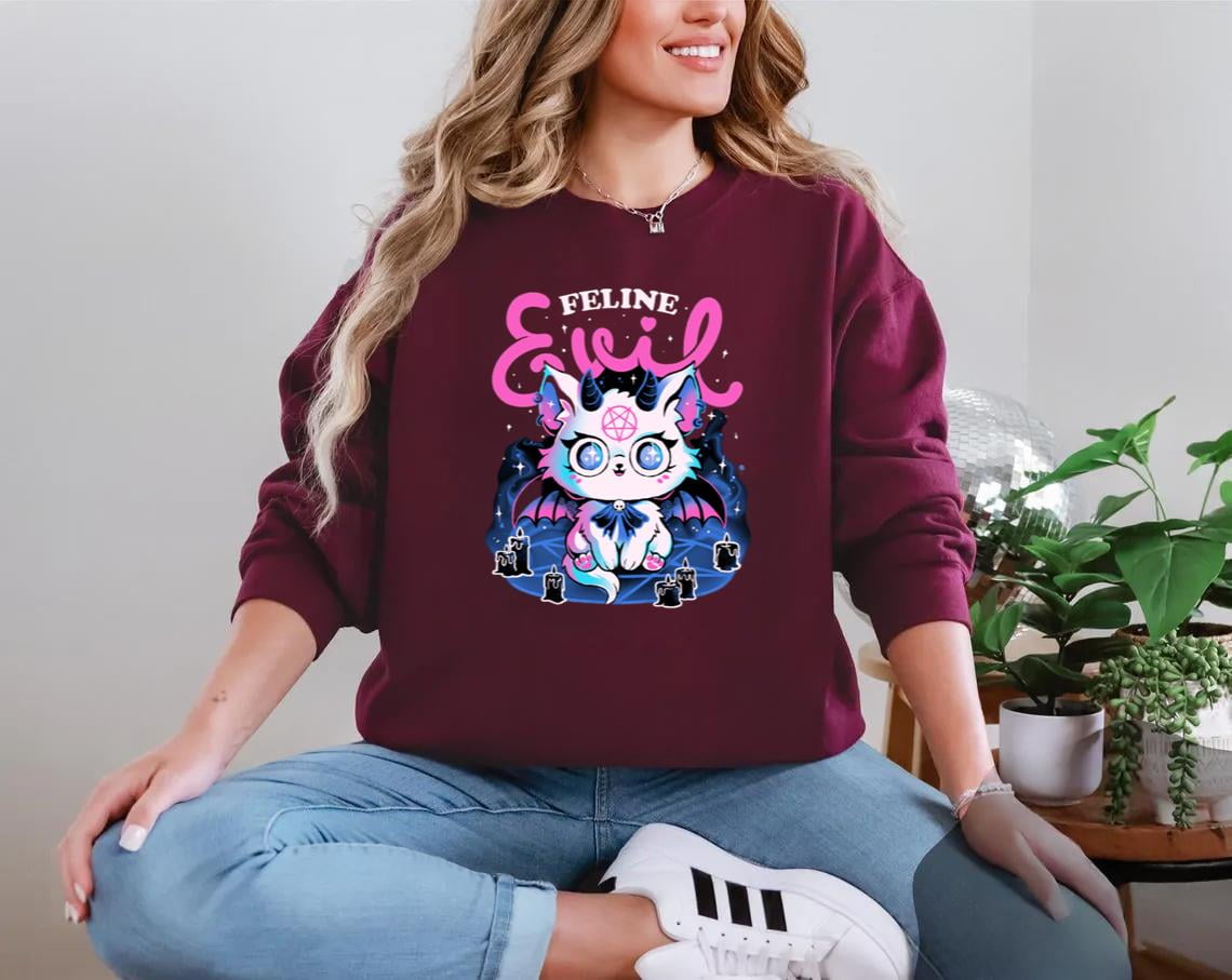 Feline Evil Sweatshirt with Cute Mischief and Dark Humor, for men ...