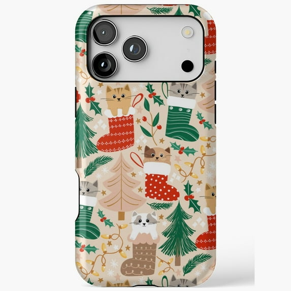 Feline Festive Stocking Cats Case for iPhone 11 12 13 14 15 16 17 Pro ...