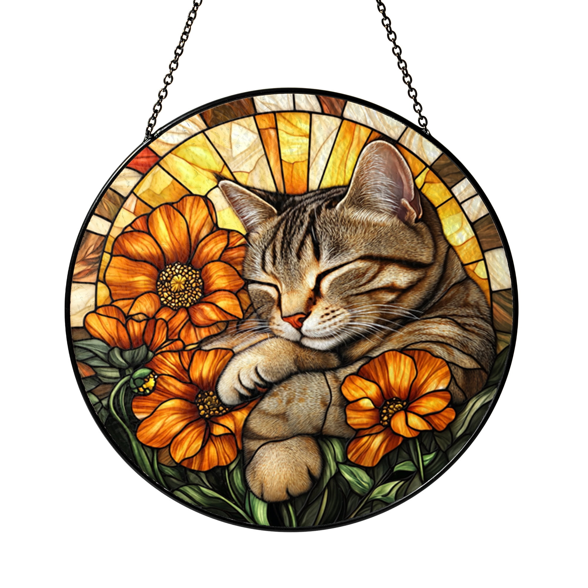 Feline Floral Stained Glass Style Suncatcher – Nature Window Hanging ...