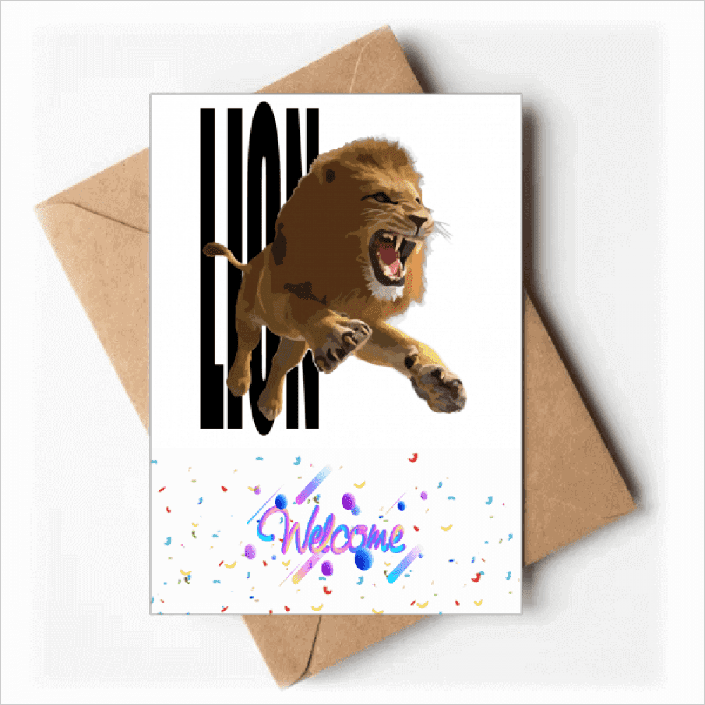 Feline Lions Leap Ferocious Welcome Back Greeting Cards Envelopes Blank ...