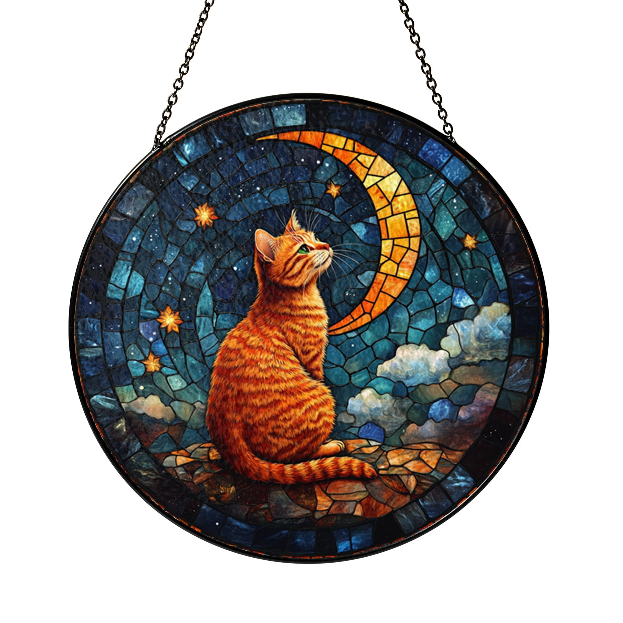 Feline Moon Scene Stained Glass Style Suncatcher Window Decor - Walmart.com