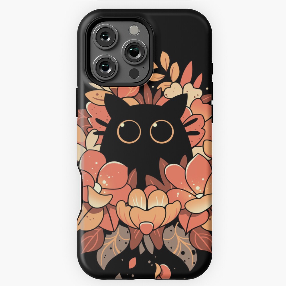 Feline Spy Cute Floral Black Cat Phone Case for iPhone 16 15 14 13 12 ...