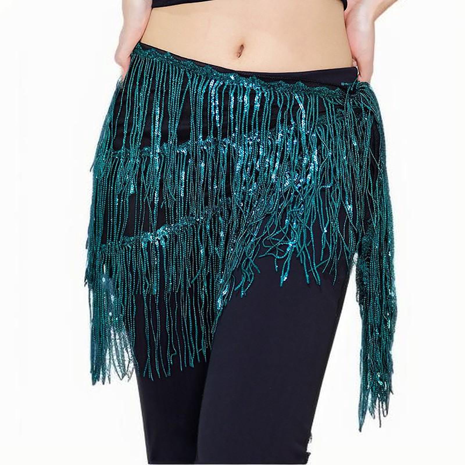 Felirenzacia 3 Layered Sparkling Sequin Tassels Belly Dance Hip Scarf ...