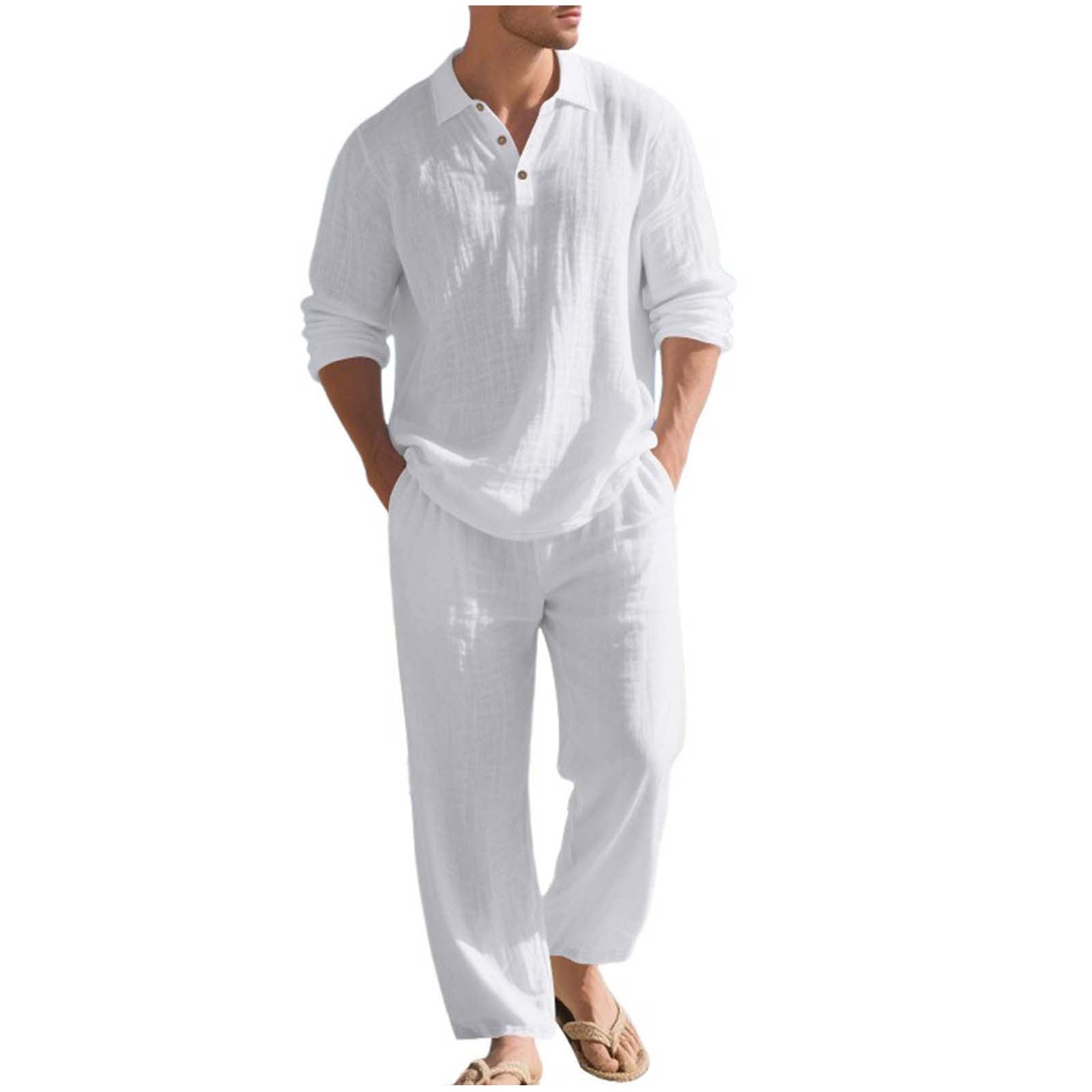 Felirenzacia Casual Summer Matching Set for Men – Cotton Linen Henley ...