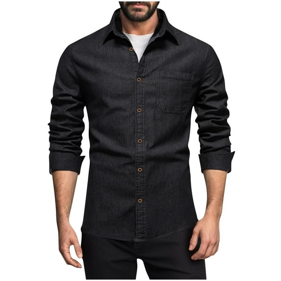 Felirenzacia George Men's Denim Shirt, Slim Fit One Chest Pocket Long ...