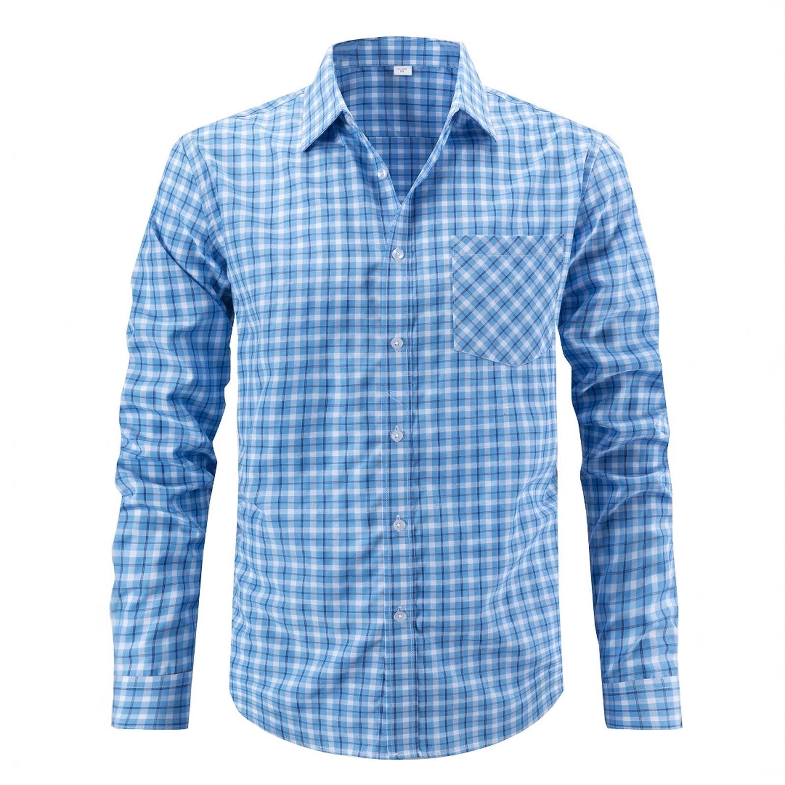Felirenzacia George Men's Gingham Dress Shirt, Chest Pocket Plaid Long ...