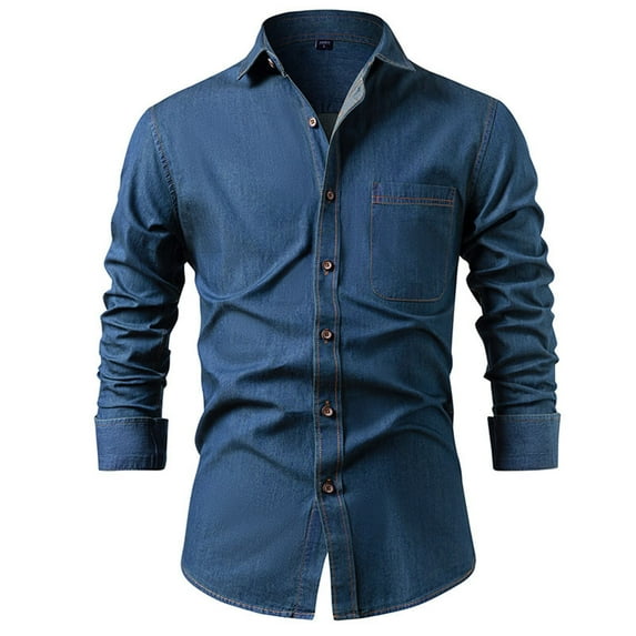 Felirenzacia George Men's Jeans Shirt, Slim Fit One Chest Pocket Long ...