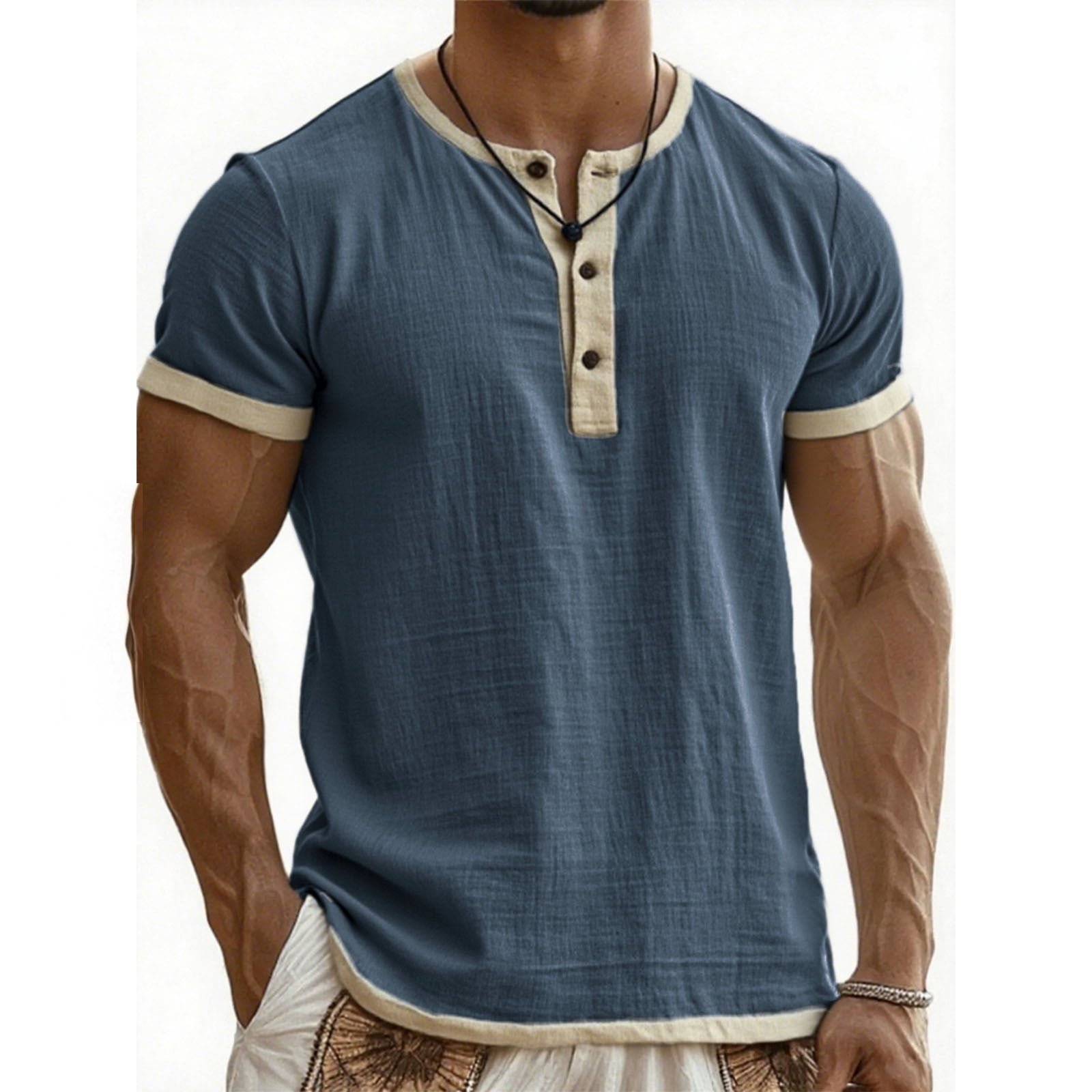 Felirenzacia George Men's Quarter Button Front Short Tee, 0.4Lbs Cotten ...
