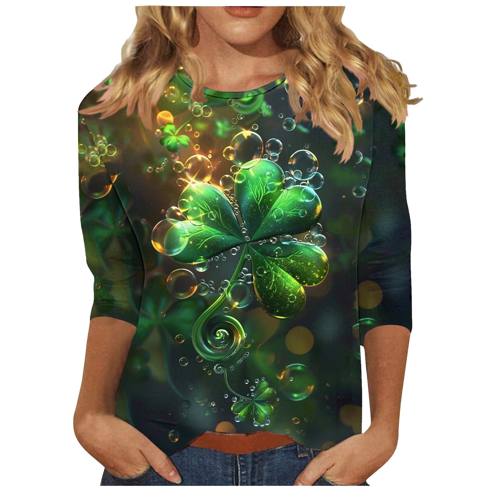 Felirenzacia Ladies' Casual St. Patrick's Day Printed Round Neck Three ...