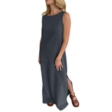 Felirenzacia Linen Dress Women Summer Sleeveless Side Split Tank Dress ...