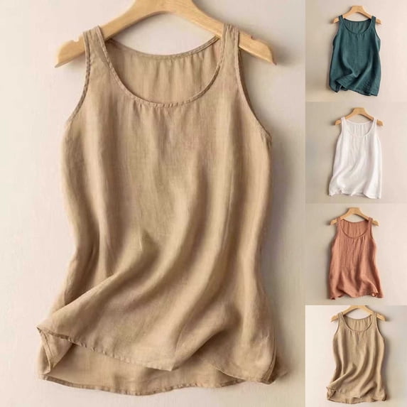 Felirenzacia Linen Tank Tops for Women Summer Vacation Lounge Tees ...
