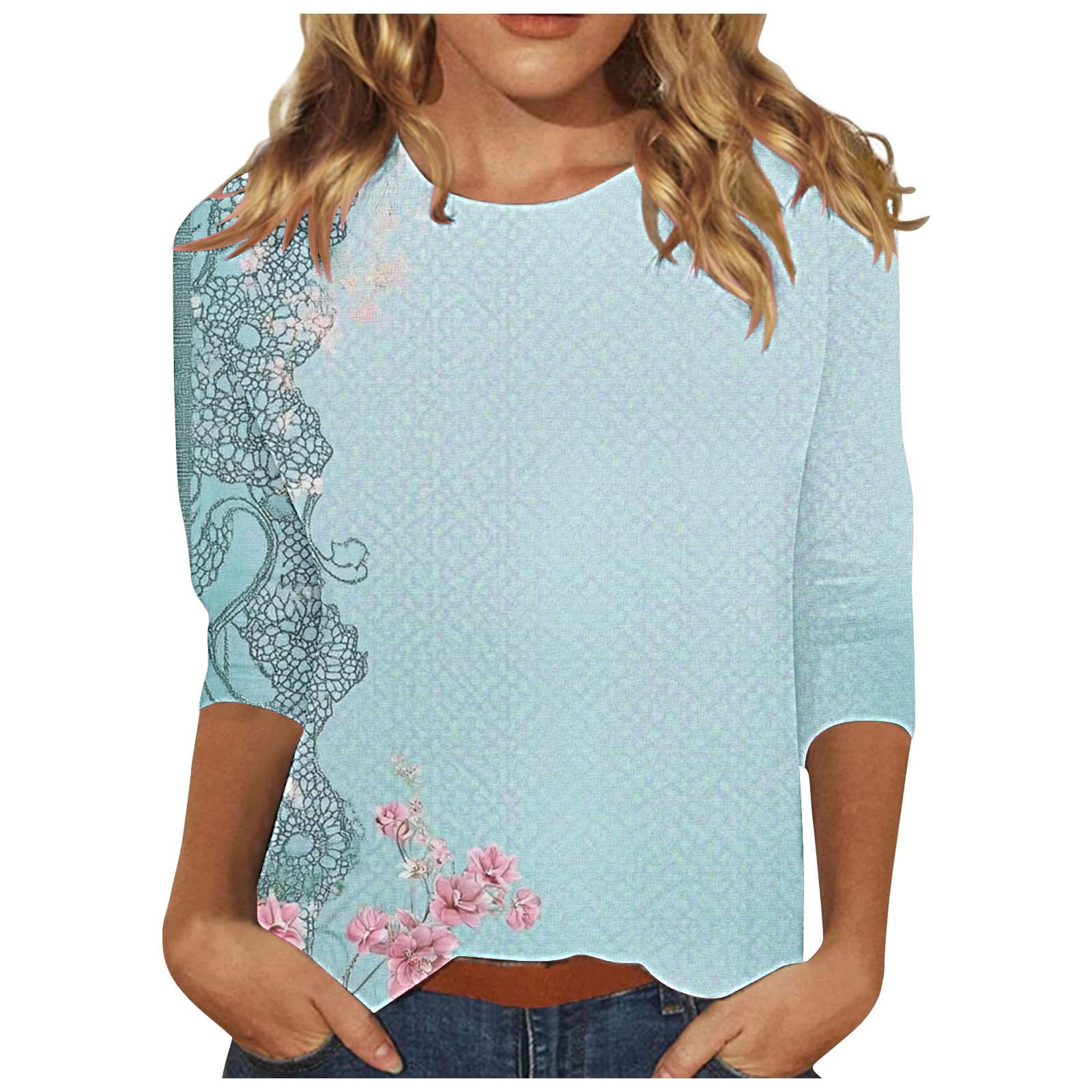 Felirenzacia Long Sleeve Shirts for Women Casual Crew Neck Fall Tops ...