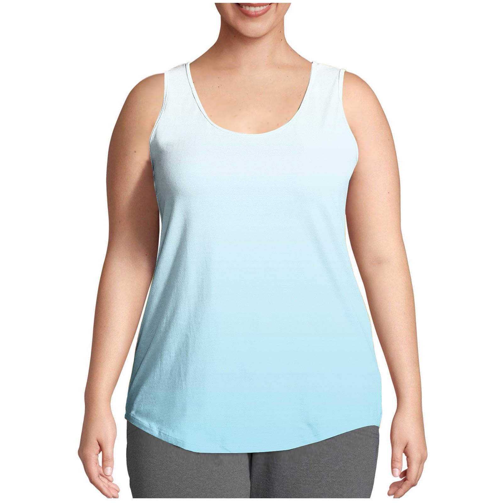 Felirenzacia Long Tank Tops For Plus Size Women Gradient Tank-Neck ...