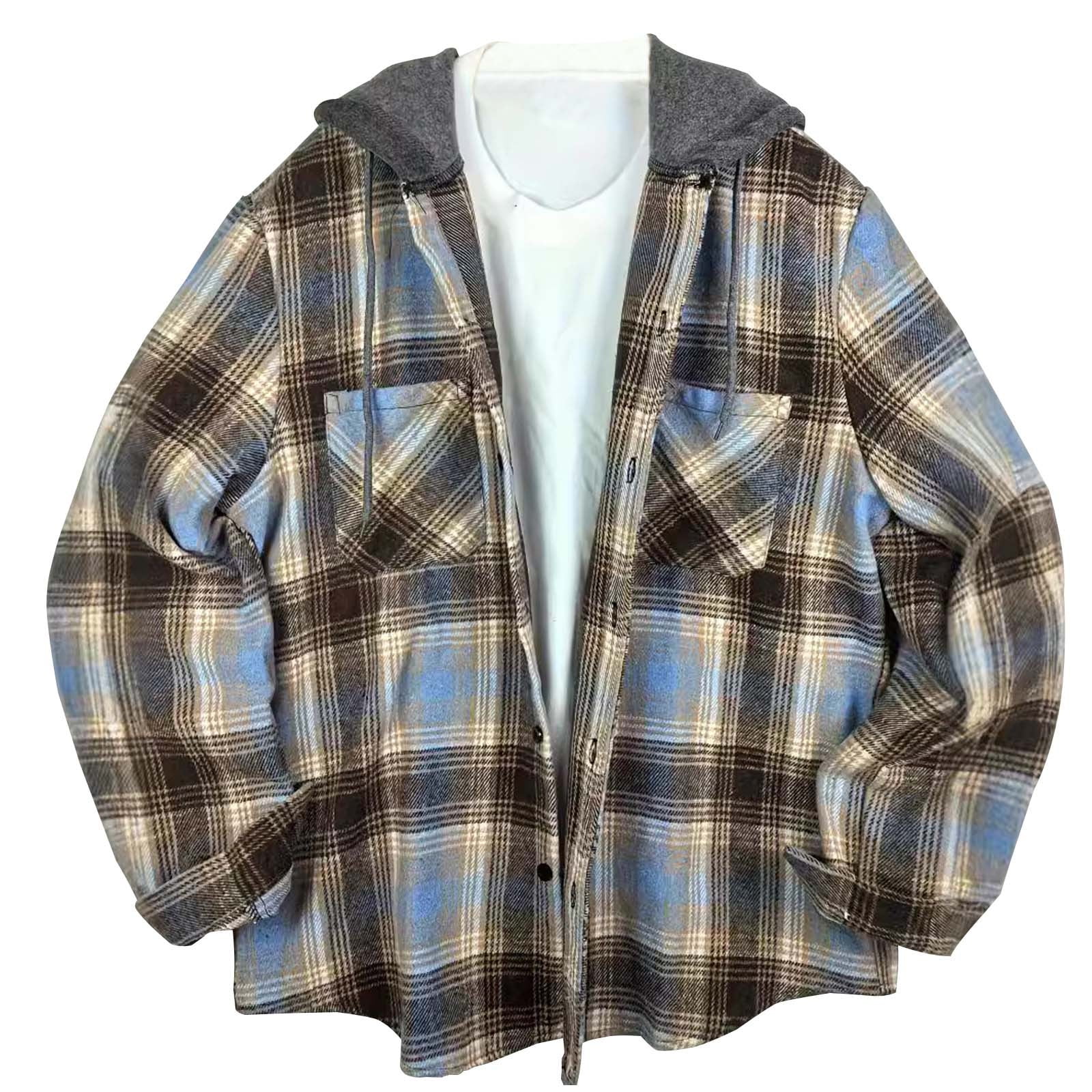 Felirenzacia Men’s Long Sleeve Flannel Shirt Jacket with Hood, Berber ...