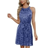 Felirenzacia Sequin Dress for Women Sleeveless Sparkly Glitter Halter ...