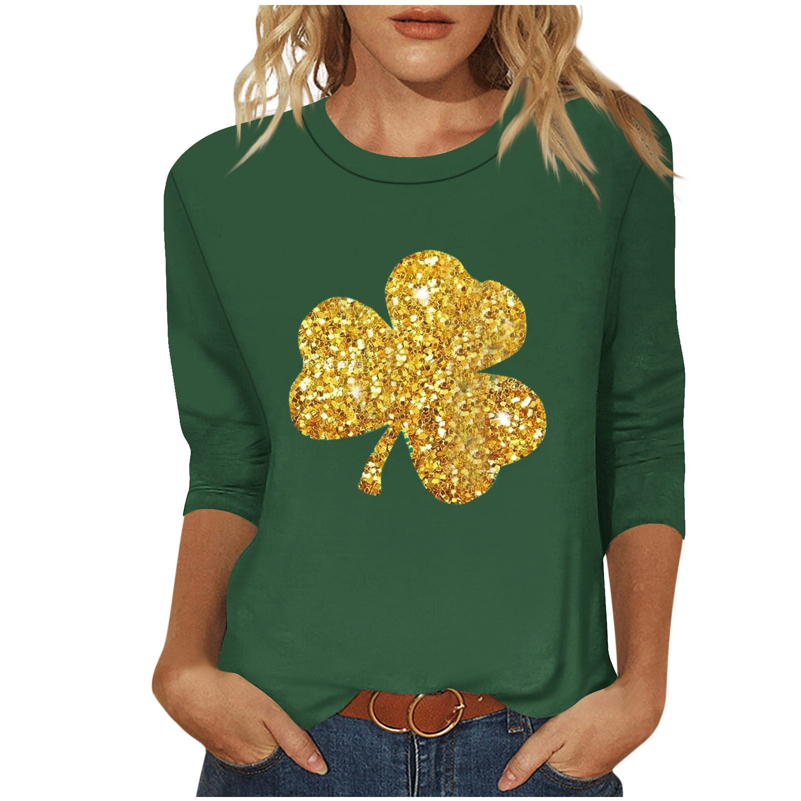 Felirenzacia St. Patrick Women’s 3/4 Sleeve Pullover Top Shamrock ...