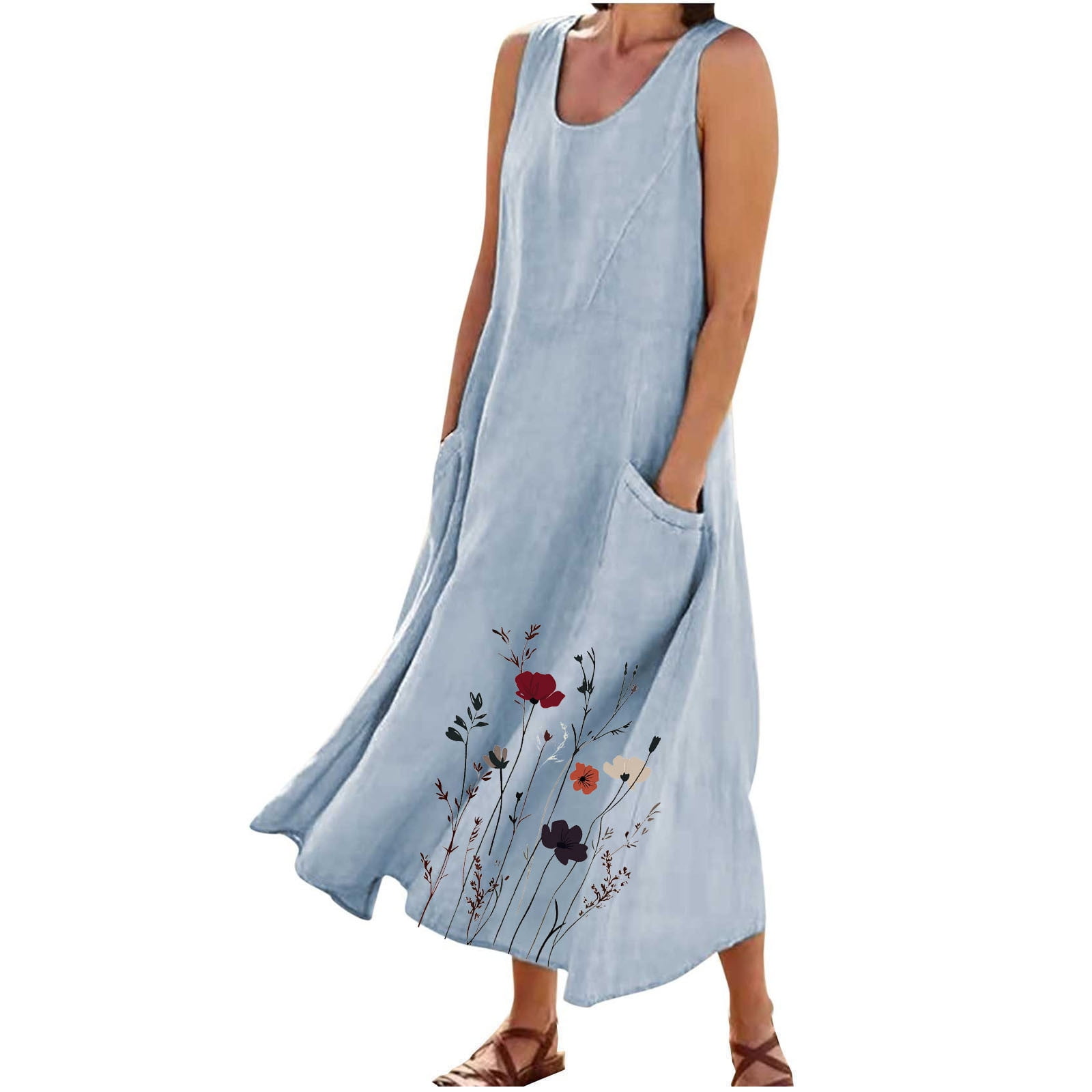 Felirenzacia Sundresses for Womens Casual Sleeveless Cotton Linen Long ...