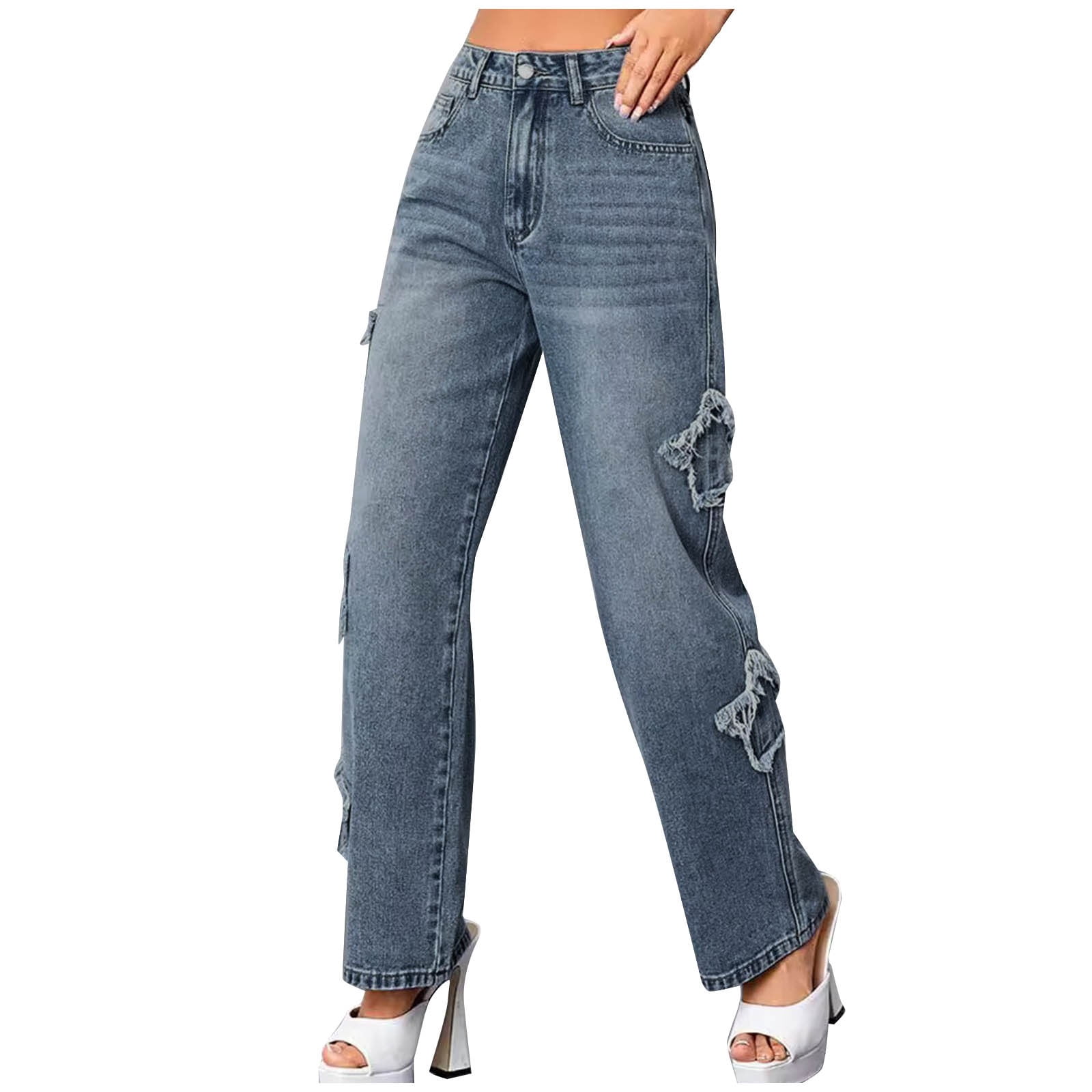 Felirenzacia Women Y2K Jeans, No Boundaries Loose Straight Leg Star ...