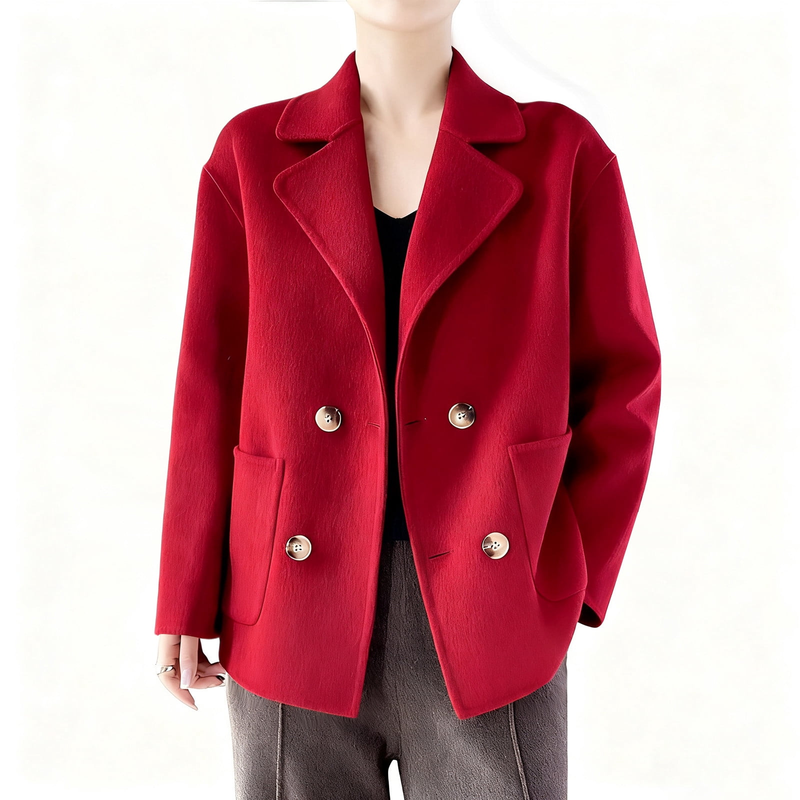 Felirenzacia Women's Blazer Jacket, Double Breasted Winter Cropped Coat ...
