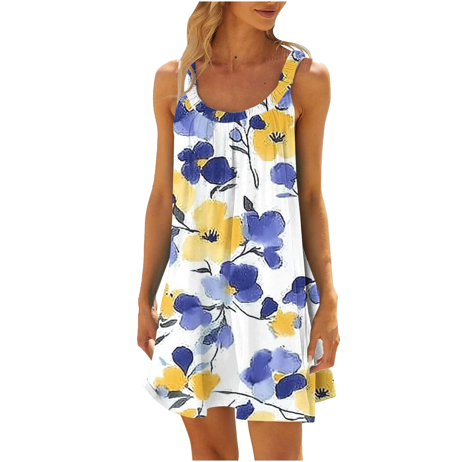 Felirenzacia Women's Country Disty Summer Sleeveless Swing Mini Dress ...