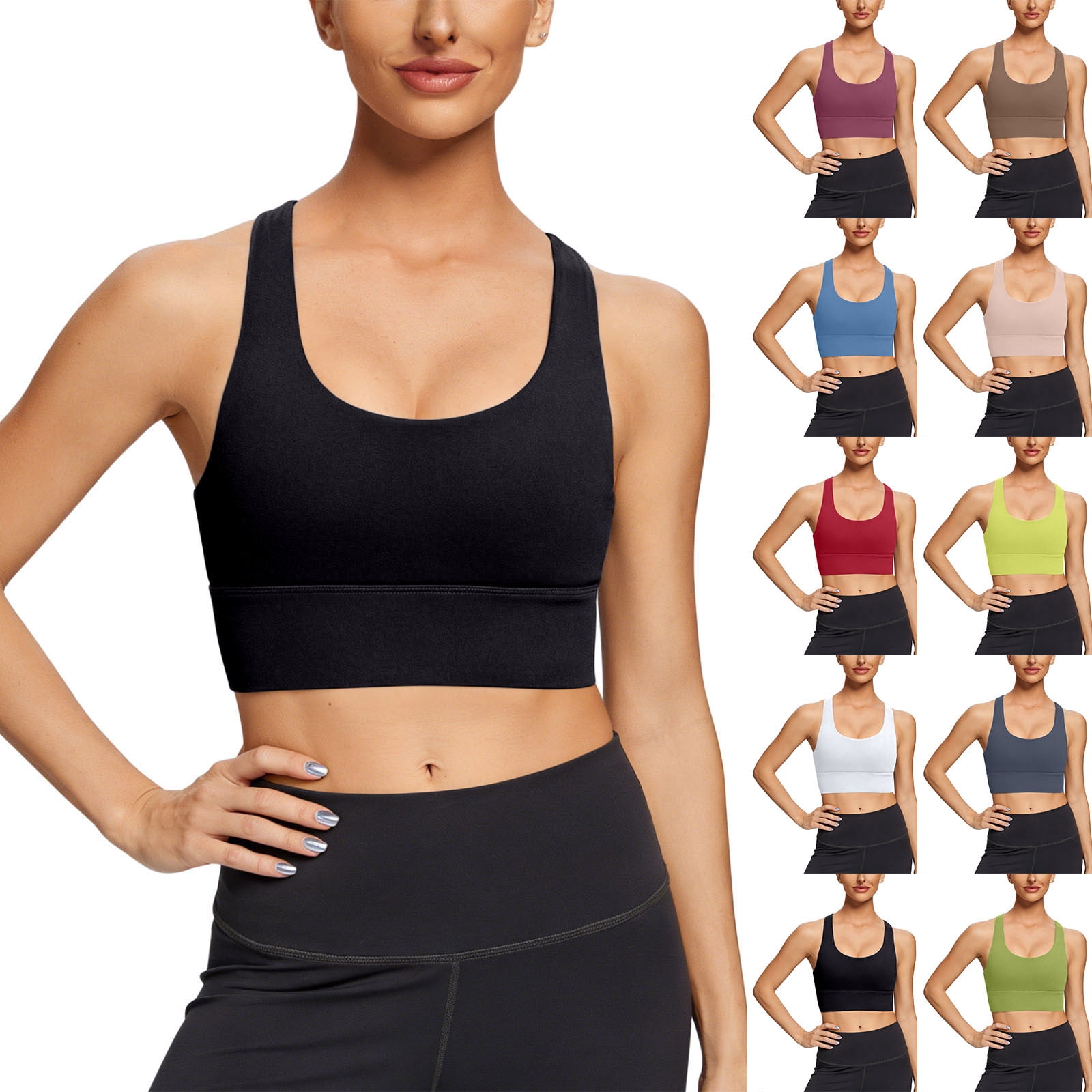 Felirenzacia Women's Criss Cross Supportive Push Up Sports Bra Solid ...