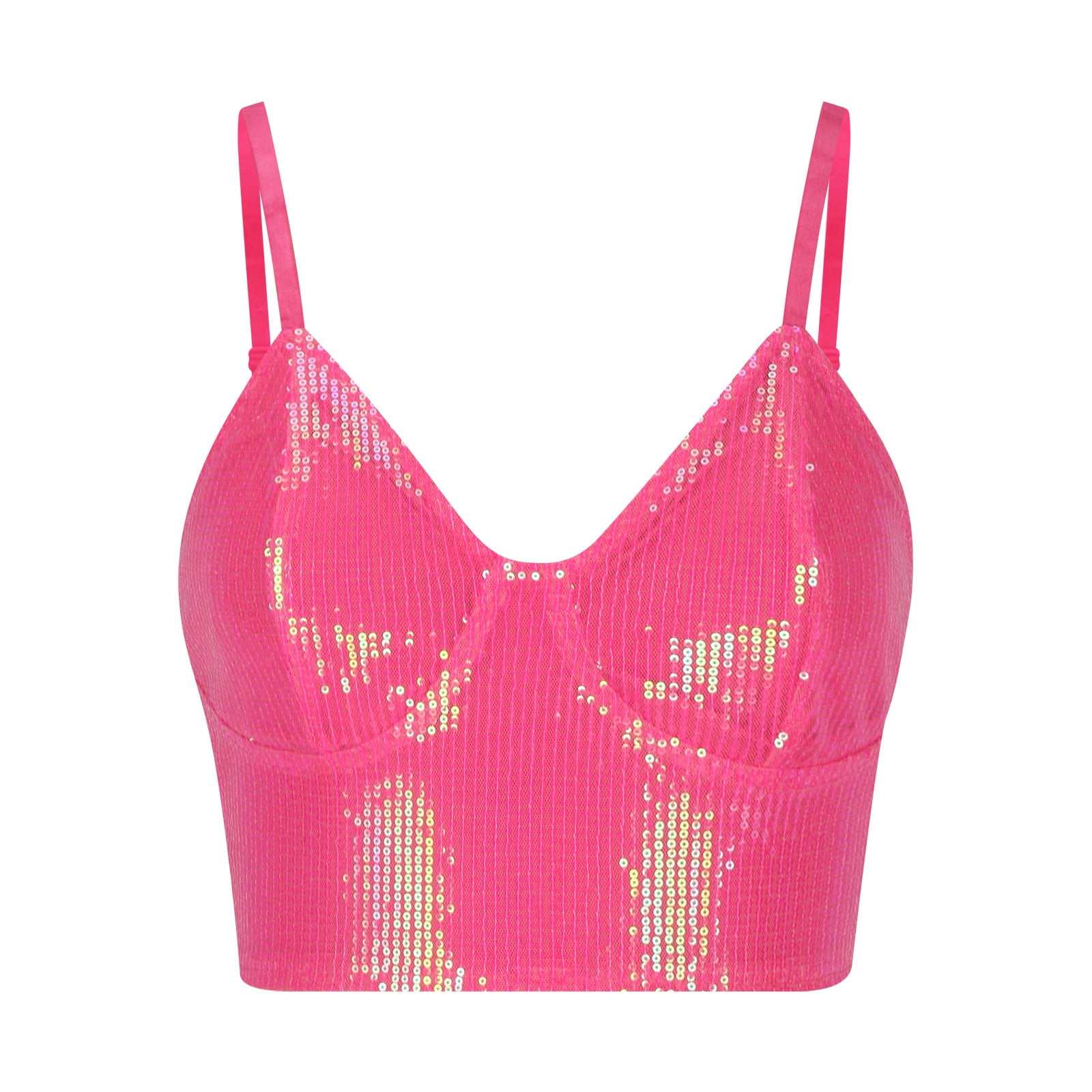 Felirenzacia Women's Cropped V Neck Spaghetti Strap Sequin Tank Top ...