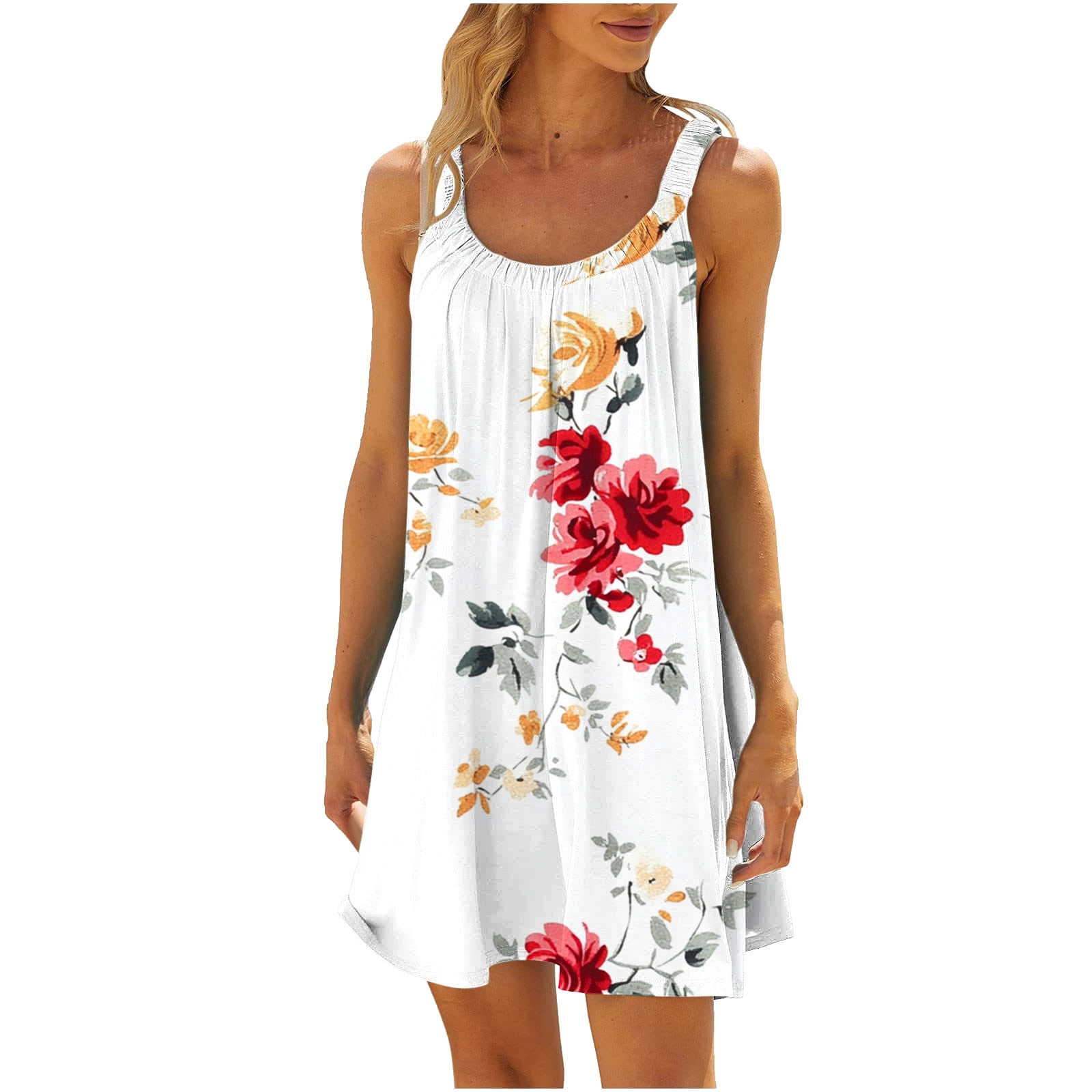 Felirenzacia Women's Disty Summer Swing Mini Dress, Boho Floral Ruffle ...