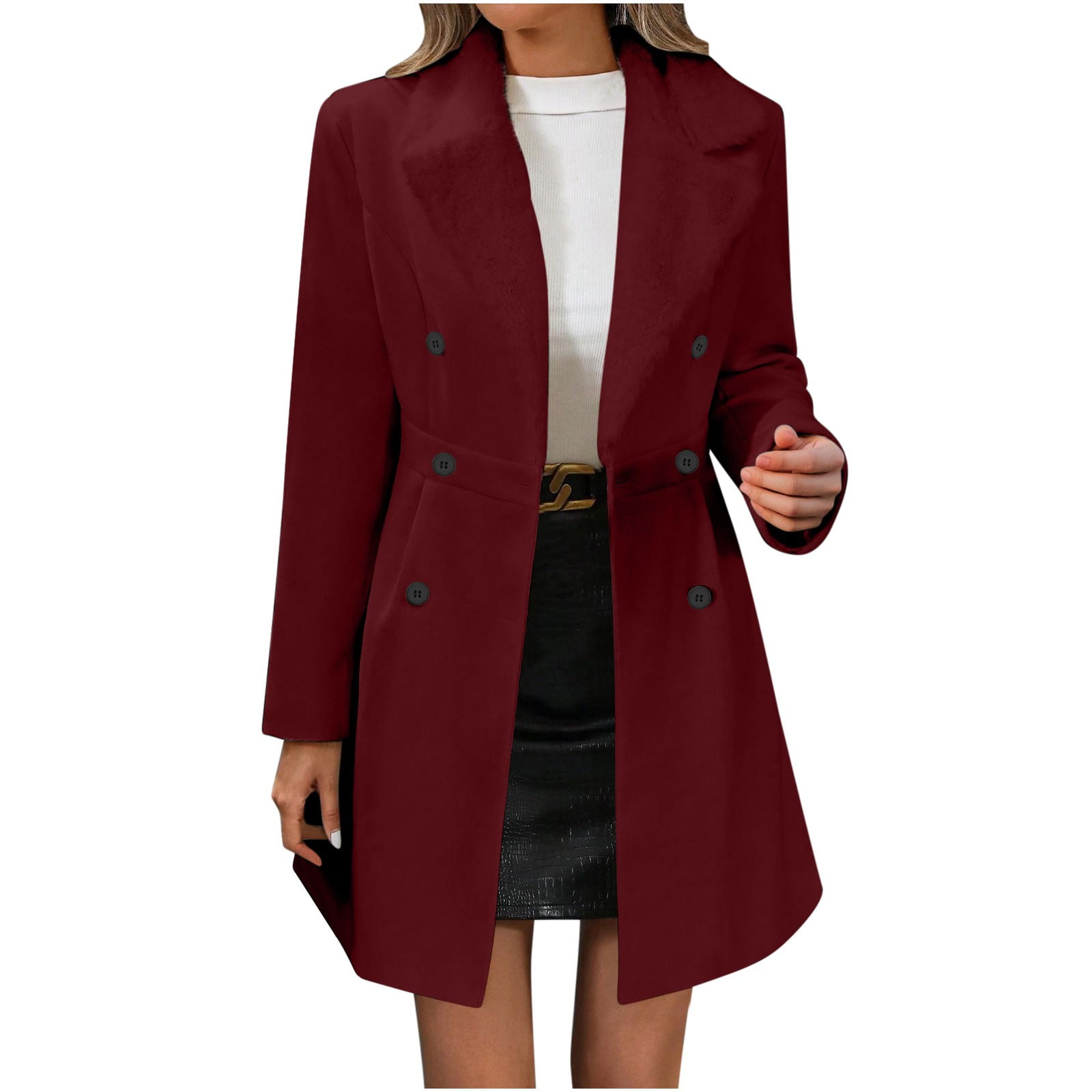 Felirenzacia Women's Fleece Wool Overcoat, Cinched Waist Double ...