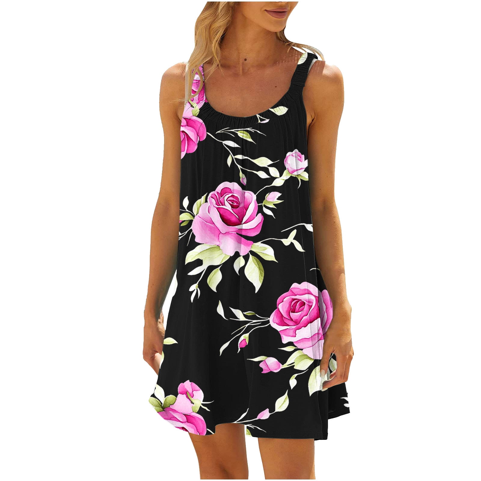 Felirenzacia Women's Modest Floral Print Summer Short Mini Dress, Scoop ...