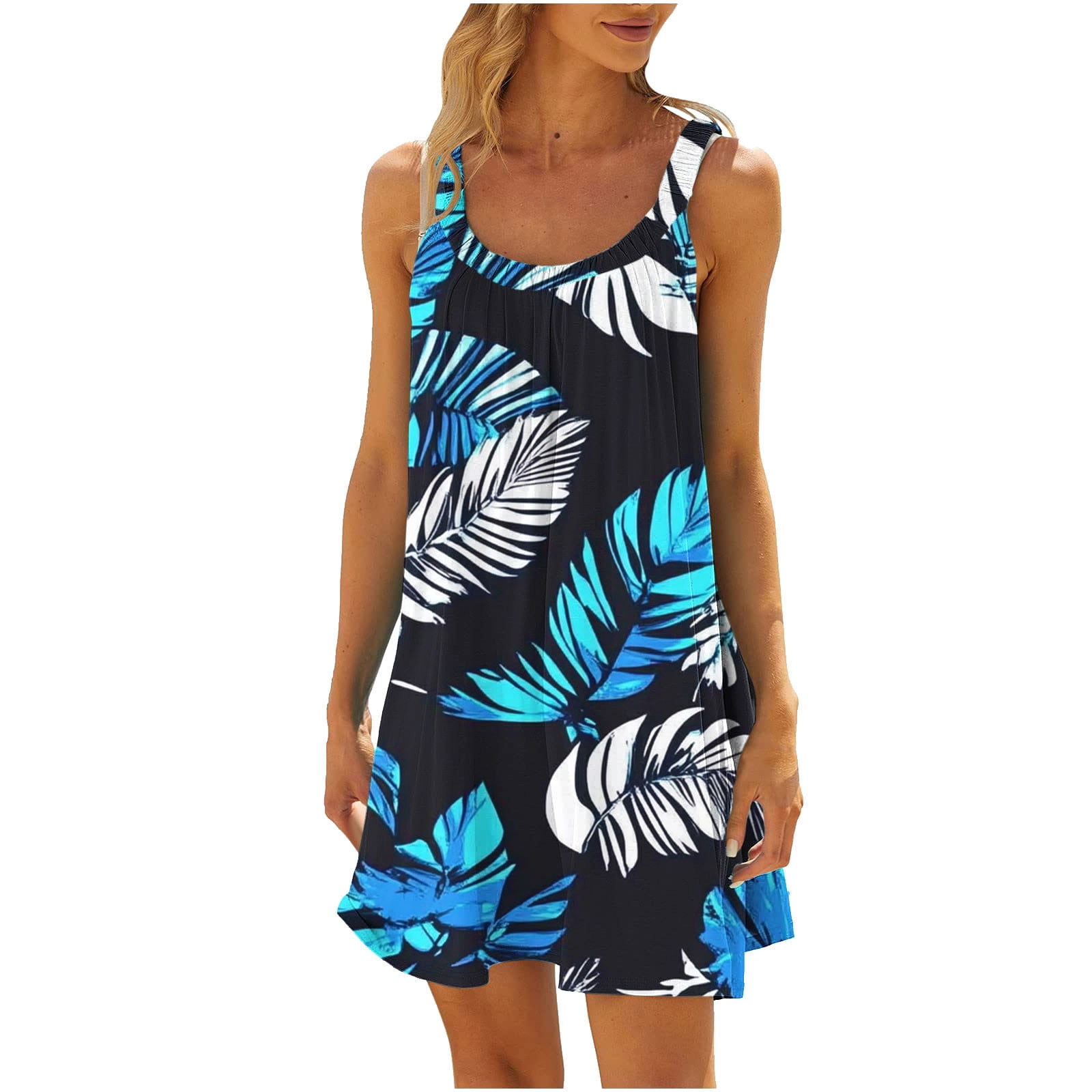 Felirenzacia Women's Modest Leaves Grapghic Summer Short Sundresses ...