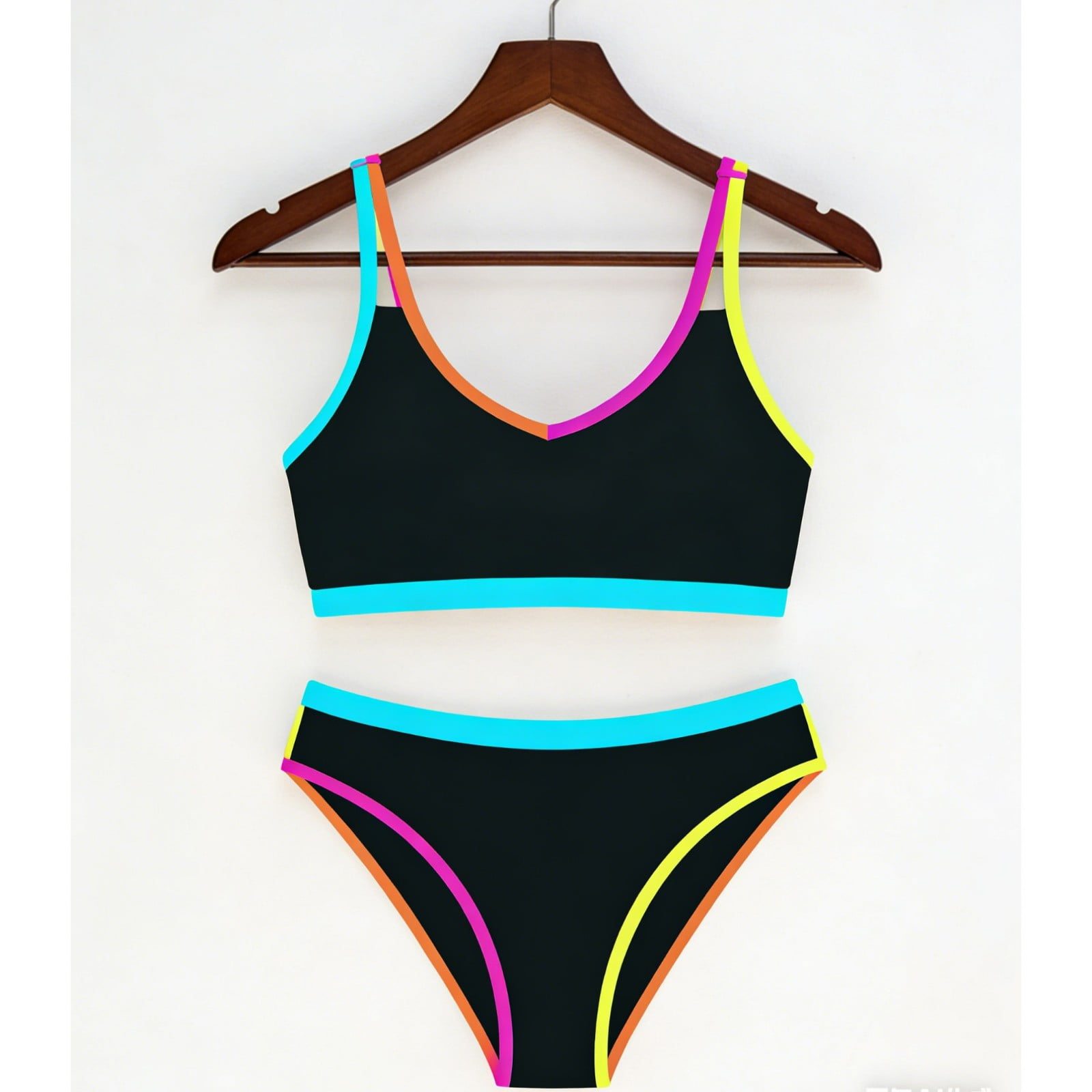 Felirenzacia Women's Neon Color Block 2 Piece Bikinis, Halter V Neck ...