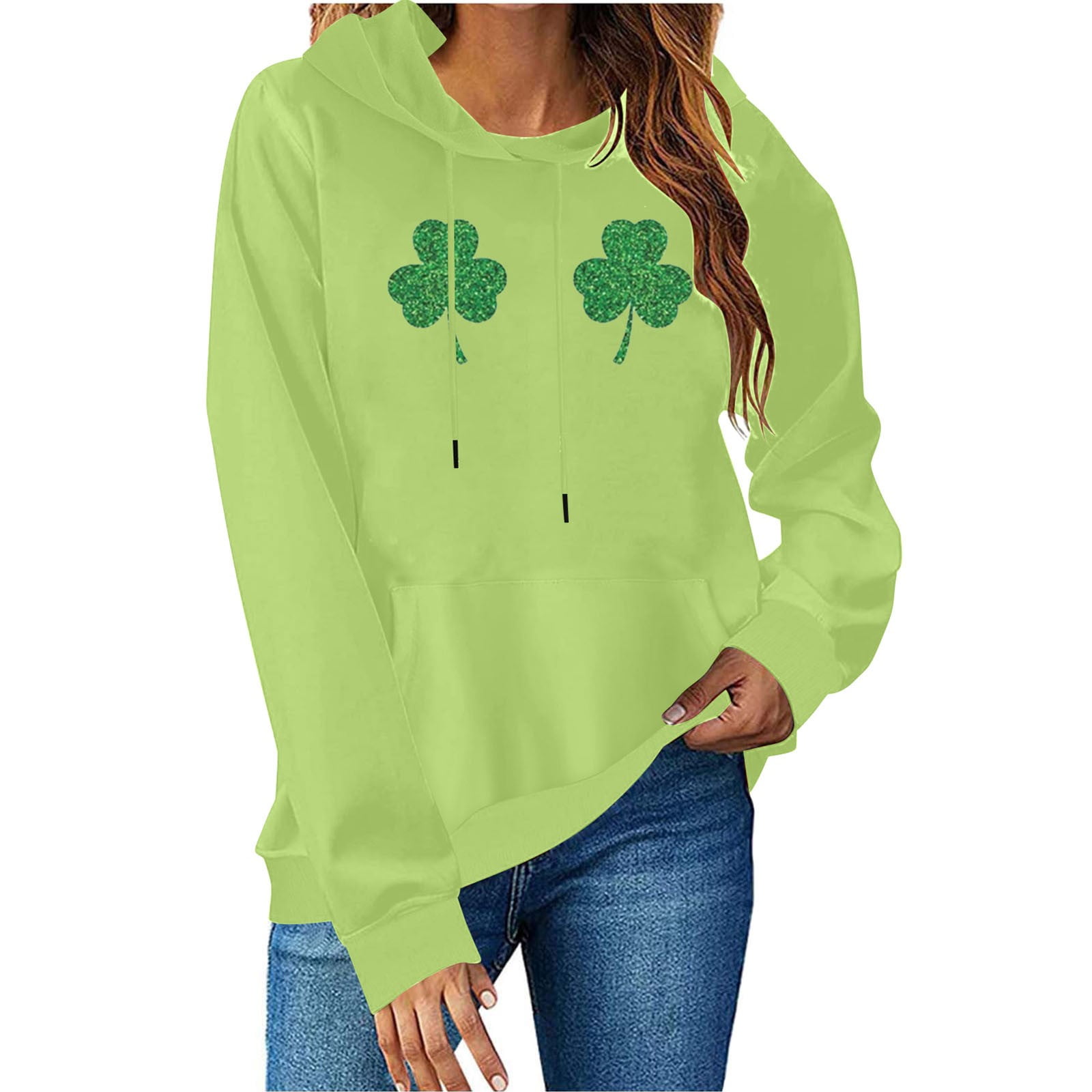 Felirenzacia Women’s Shamrock Hoodie St. Patrick Theme Fleece Casual ...